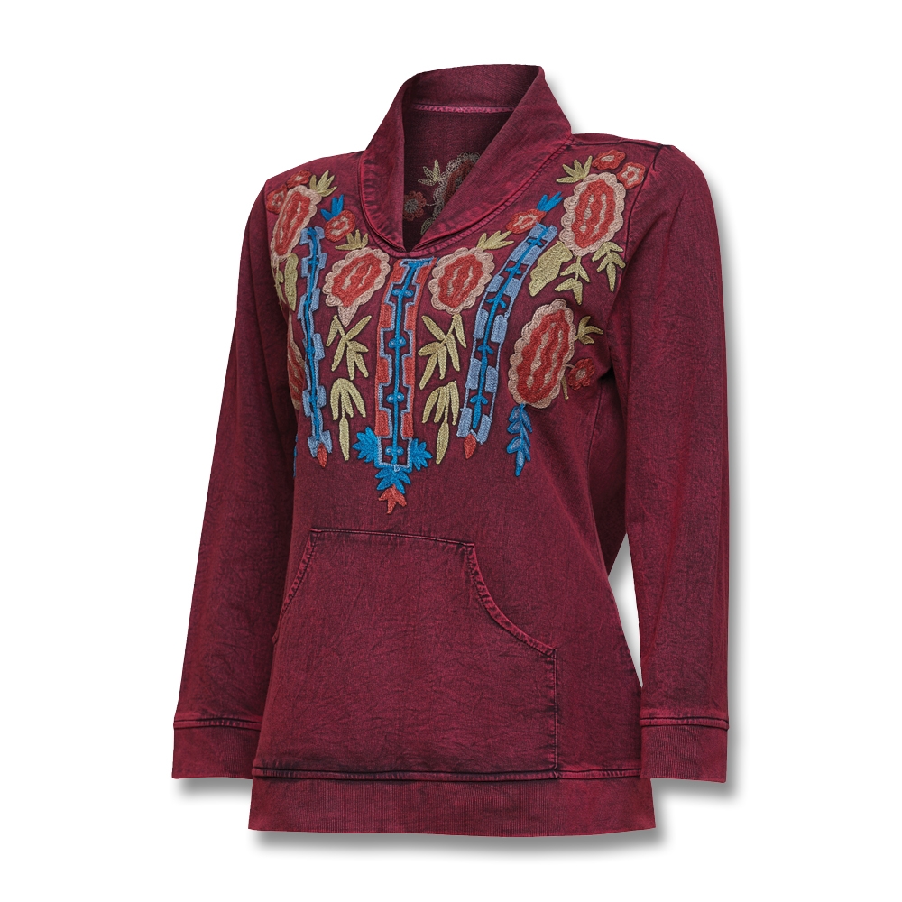Embroidered Native Top (wine) - Southwest Indian Foundation - 8694